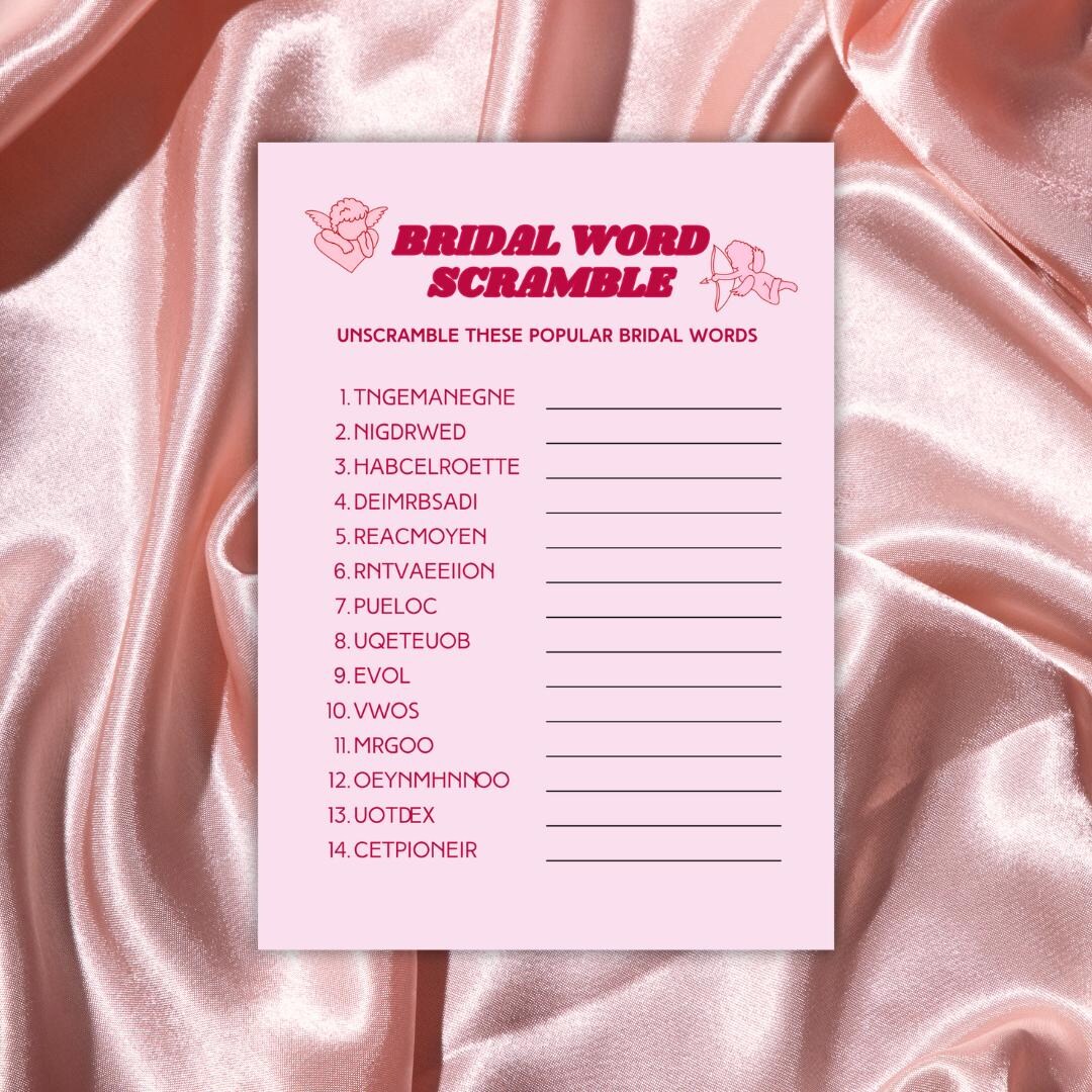 Bridal Shower Word Scramble, Printable Bridal Shower Activity, Fun ...