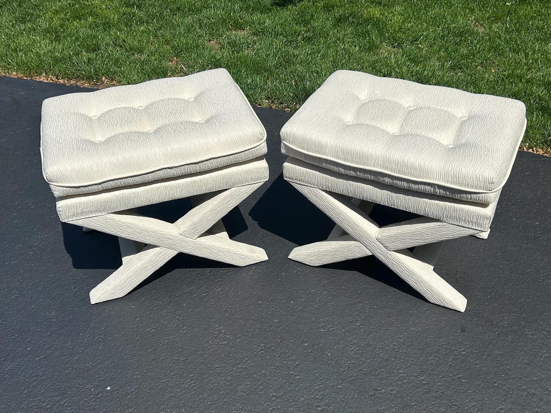 Pair of MCM Billy Baldwin X Base Upholstery Ottomans(shipping Not ...