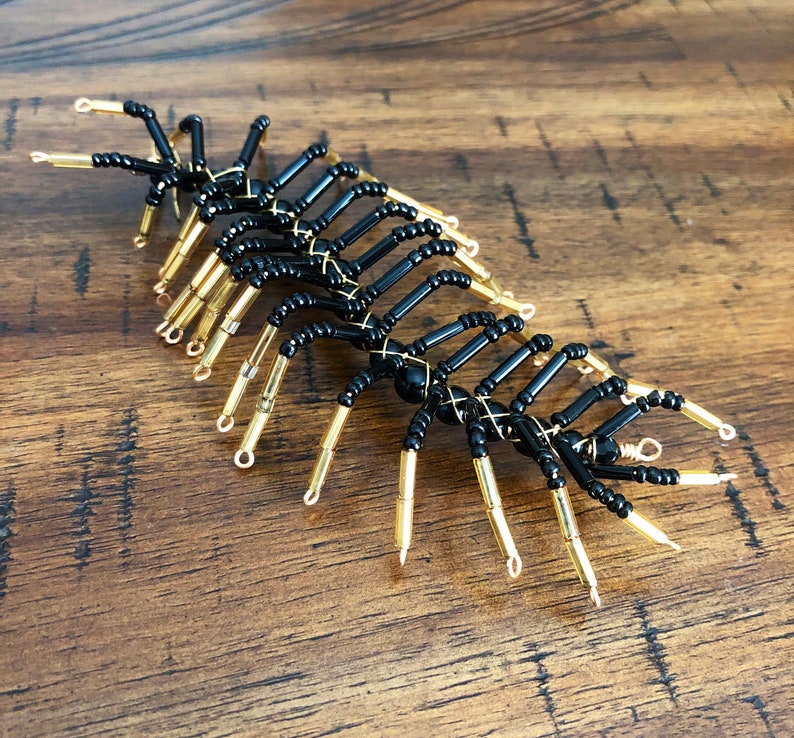 Black and Gold Beaded Centipede - Etsy