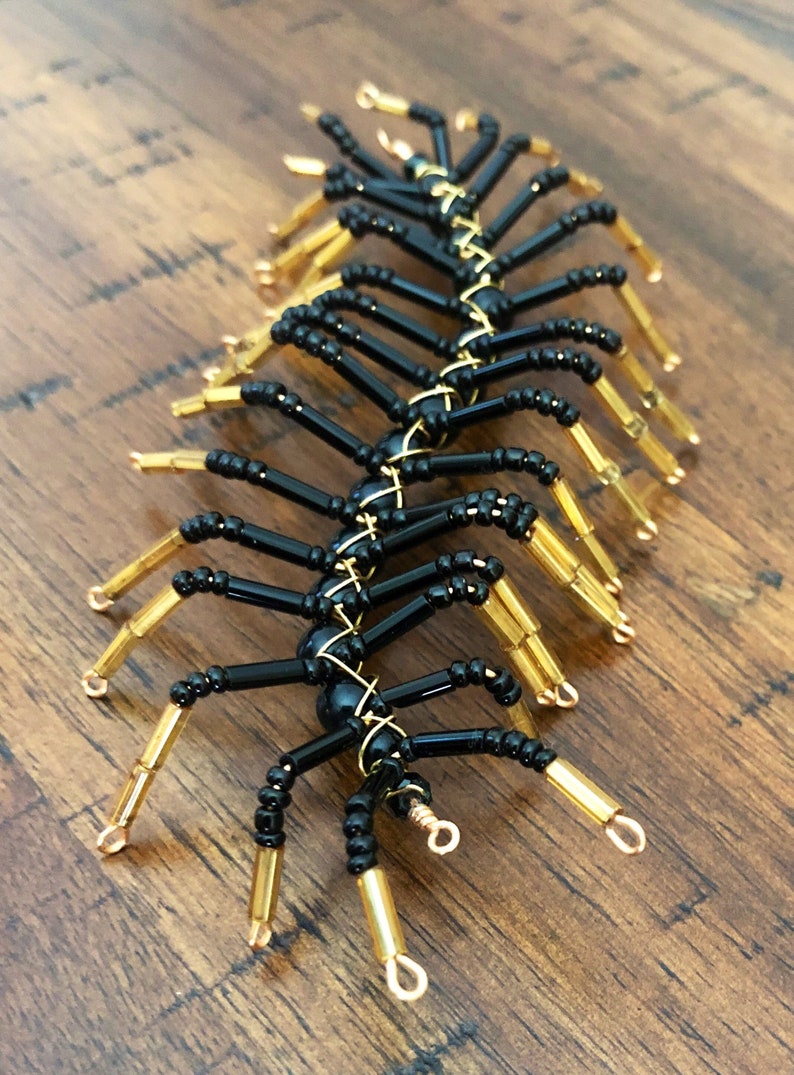Black and Gold Beaded Centipede - Etsy
