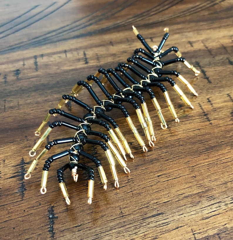 Black and Gold Beaded Centipede - Etsy