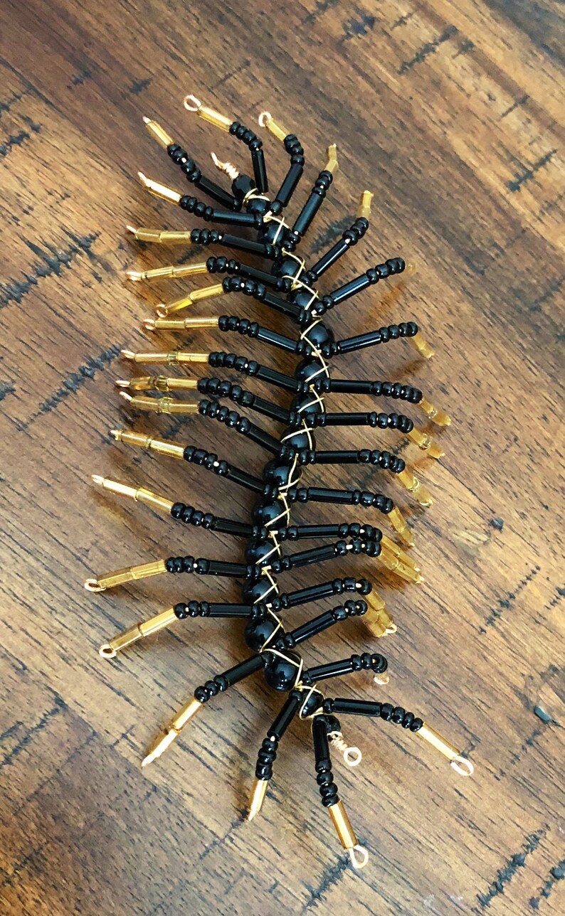 Black and Gold Beaded Centipede - Etsy