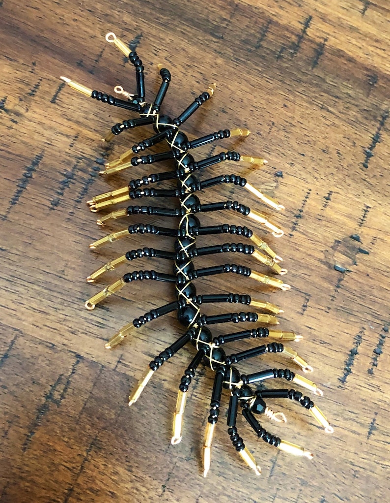 Black and Gold Beaded Centipede - Etsy