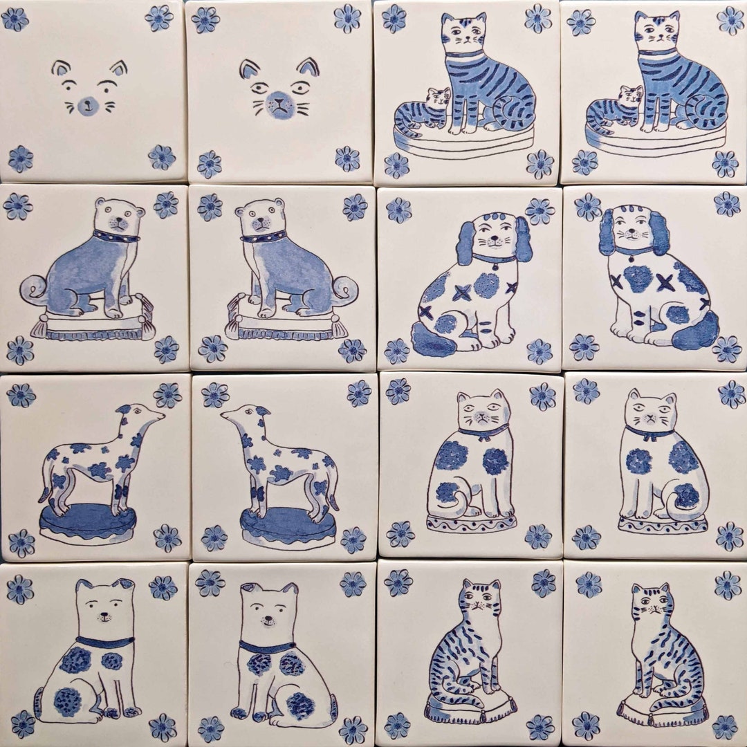 Small Handmade Transfer Tiles With Cats and Dogs - Etsy
