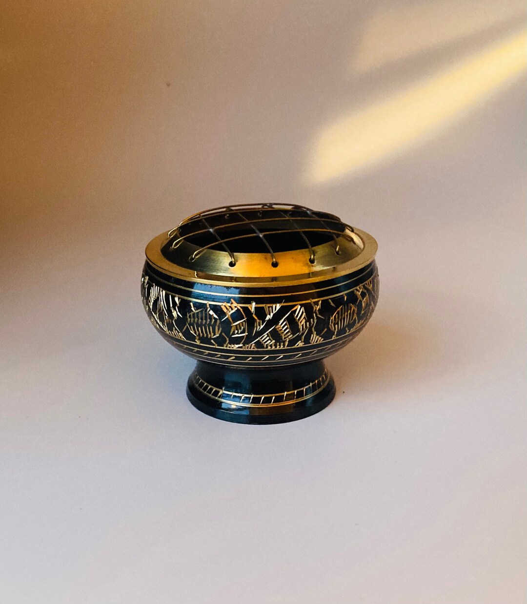Carved Black Brass Smudge Bowl and Charcoal Burner - Etsy