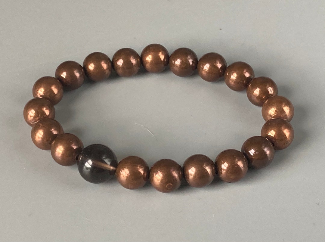 Smoky Quartz With Copper Colored Beads Bracelet - Etsy