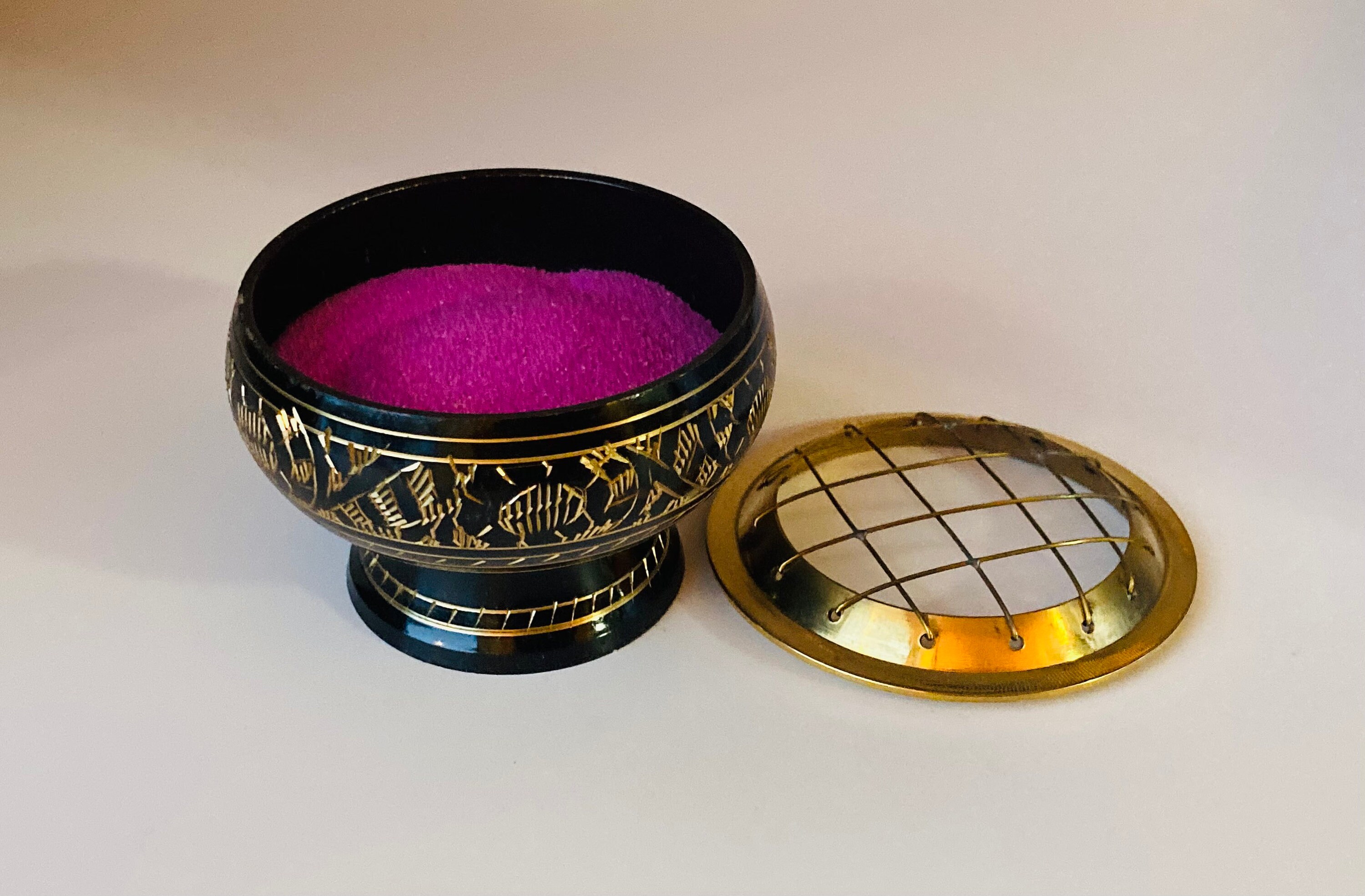 Carved Black Brass Smudge Bowl and Charcoal Burner | Etsy