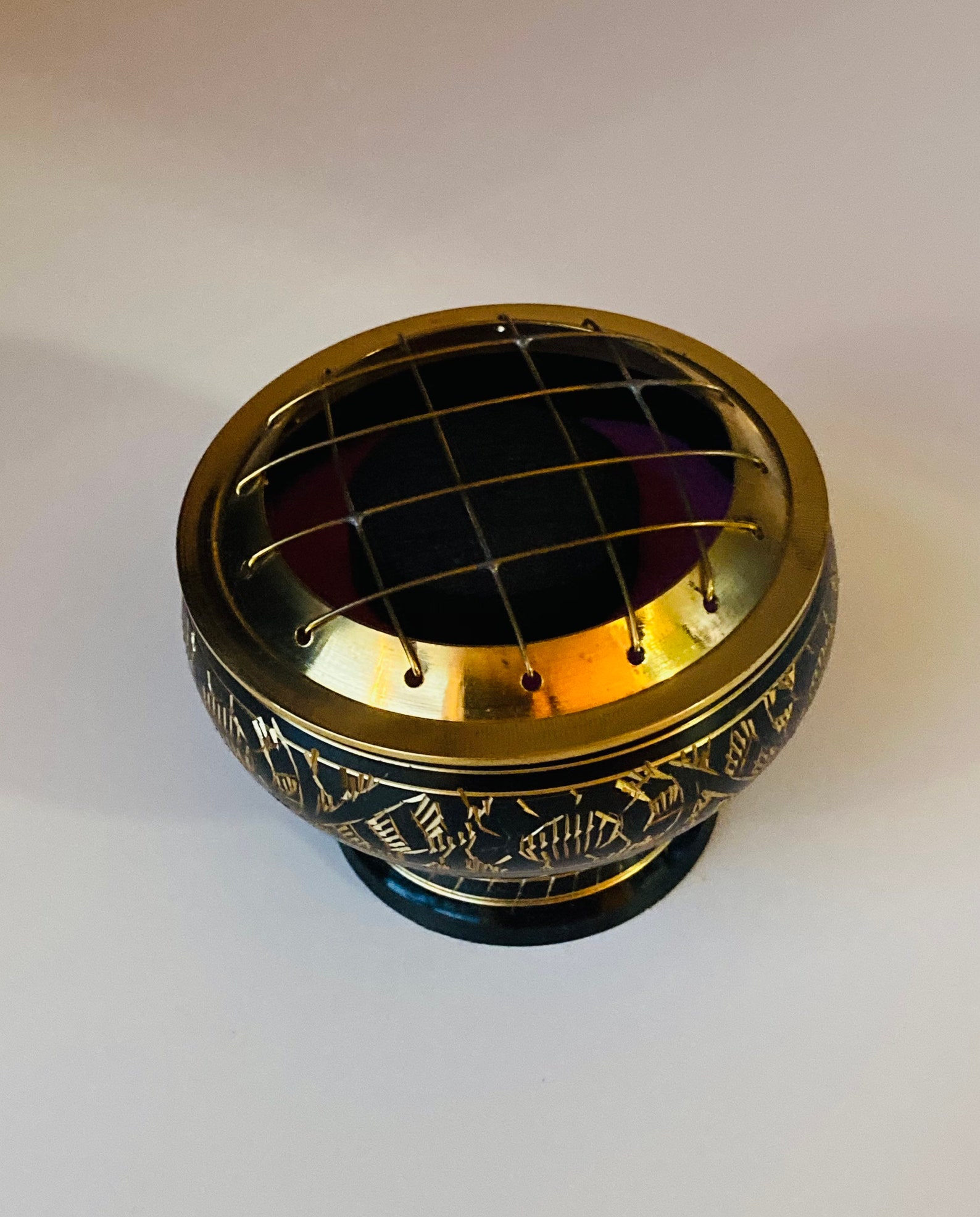 Carved Black Brass Smudge Bowl and Charcoal Burner | Etsy