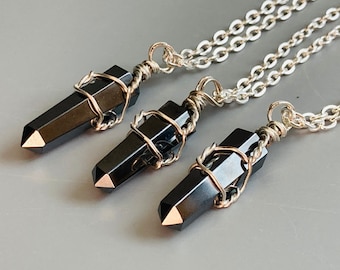 Hematite Point Beautiful Metallic Gray Wire Wrapped Point Pendant - Etsy