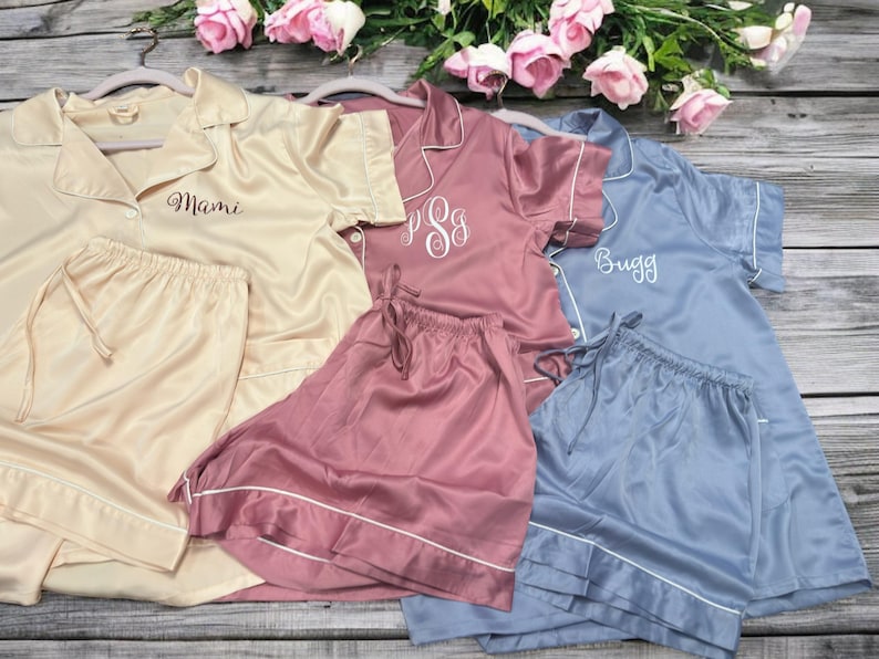 Personalized Kids Pajamas, Custom Name Satin PJ Set, Girls Sleepwear ...