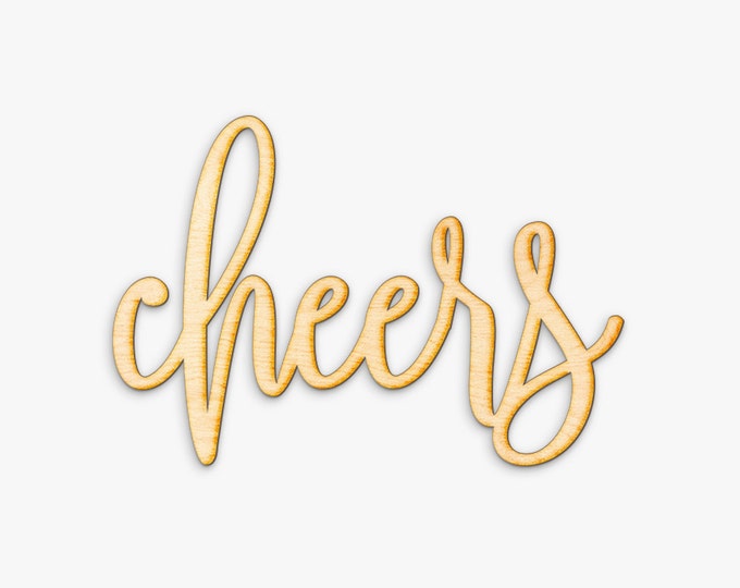 Cheers Script Word Wood Sign, Wooden Words, Sign Art, Rustic Cursive ...