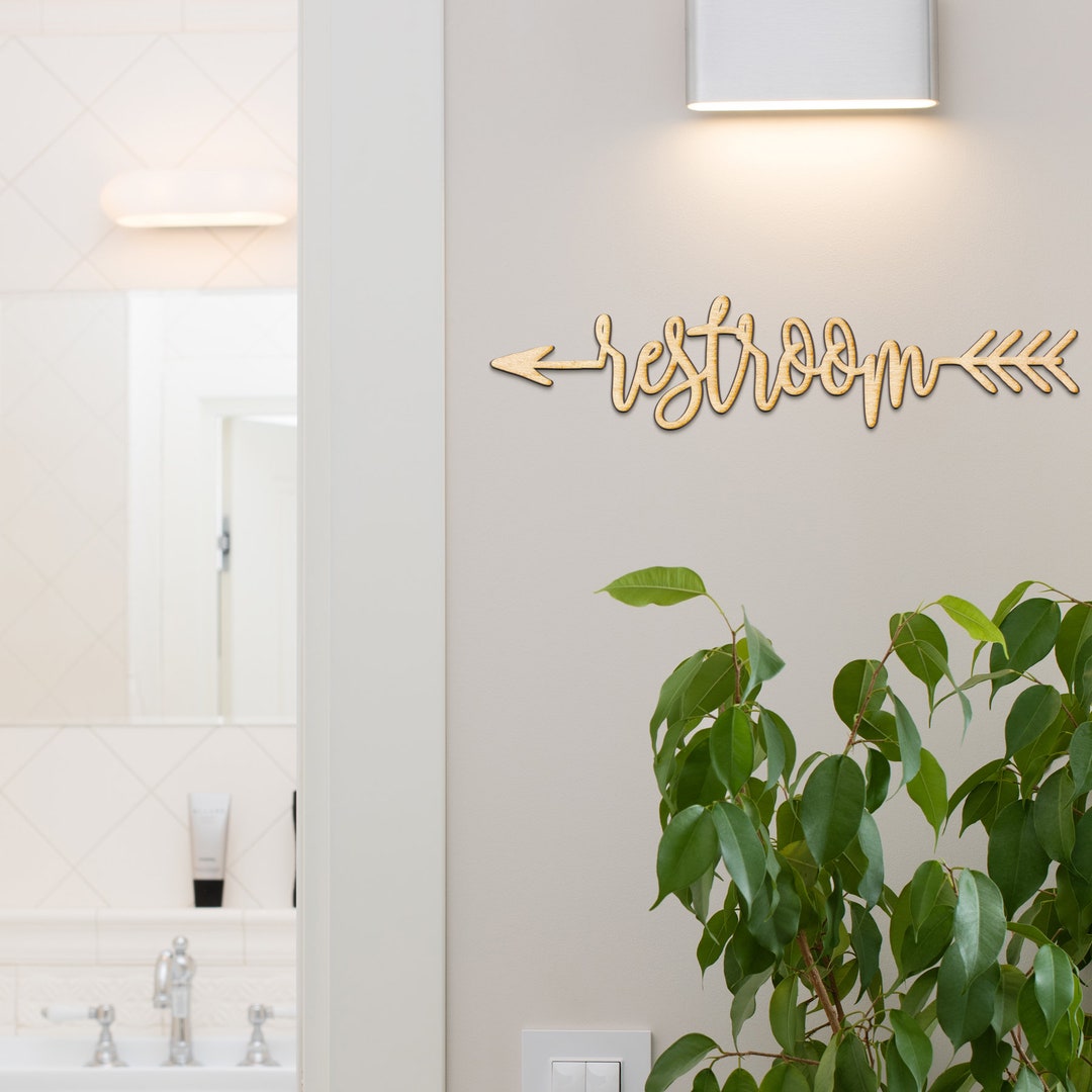 Restroom Arrow Wood Sign - Wood Sign Art, Wooden Sign, Laser Cut Wood ...