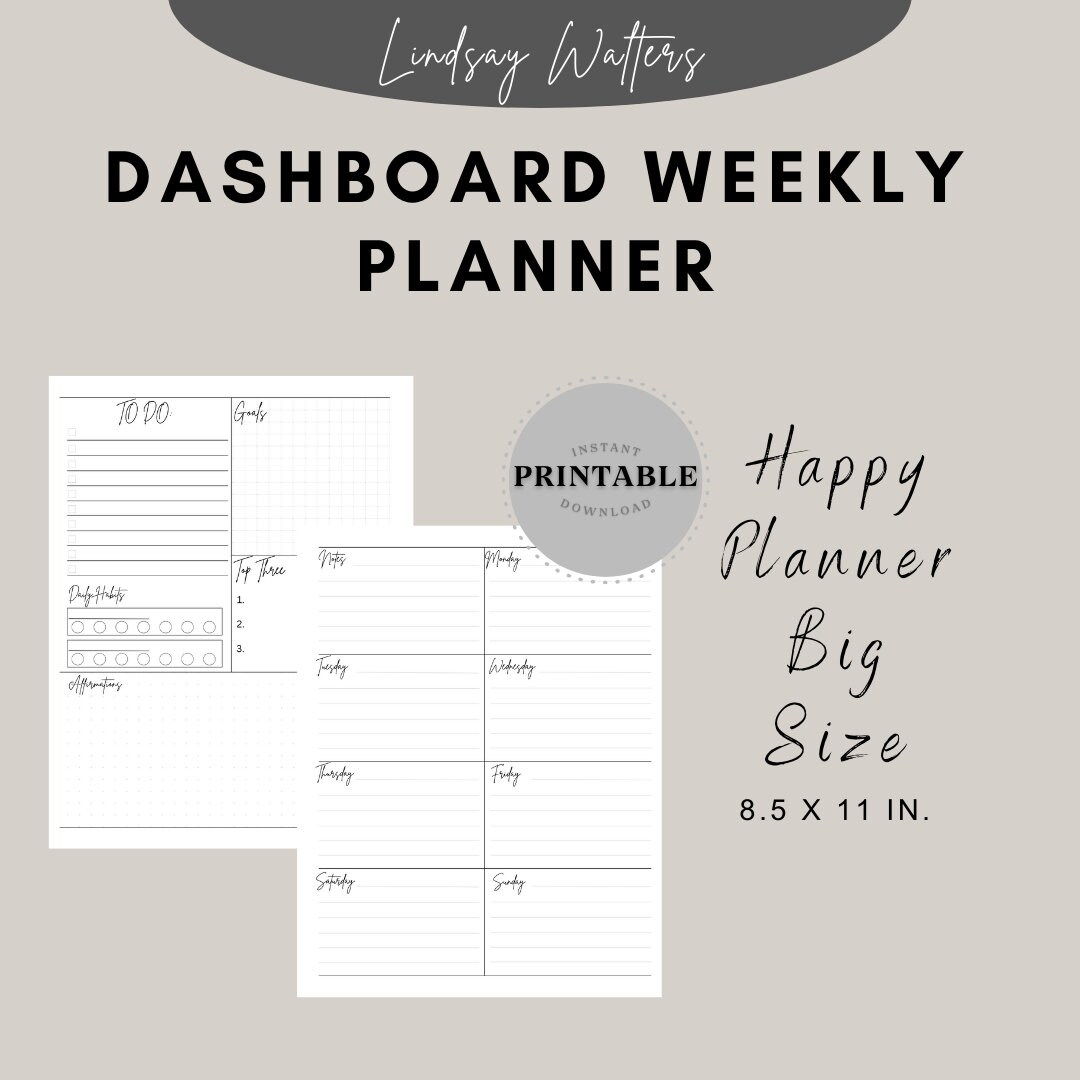 Dashboard Weekly Planner | Planner Printables | 8.5" X 11" HP Big Size ...
