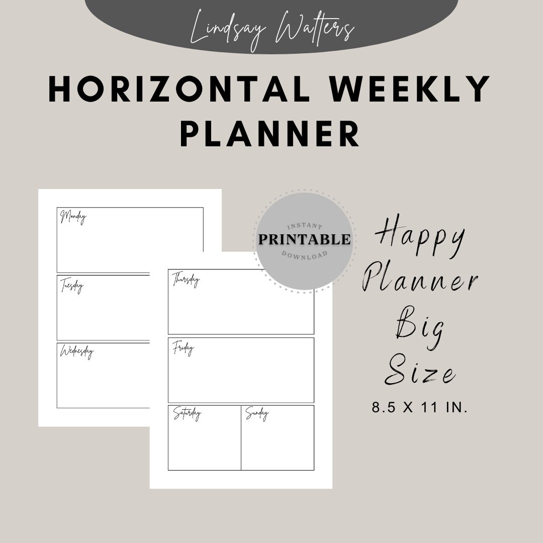 Horizontal Weekly Planner Printable | Planner Printables | 8.5" X 11 ...
