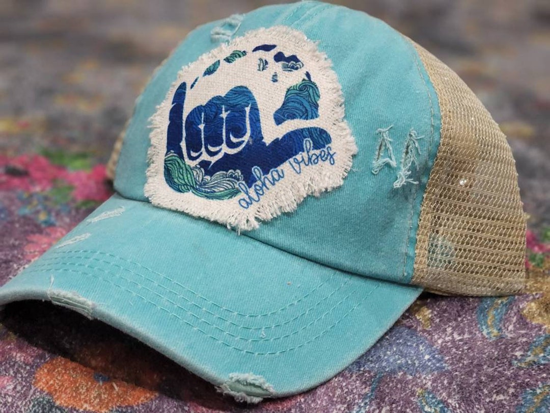 Shaka Hawaiian Islands Ponytail Hat, Aloha Vibes, Maui, Kauai, Hawaii ...