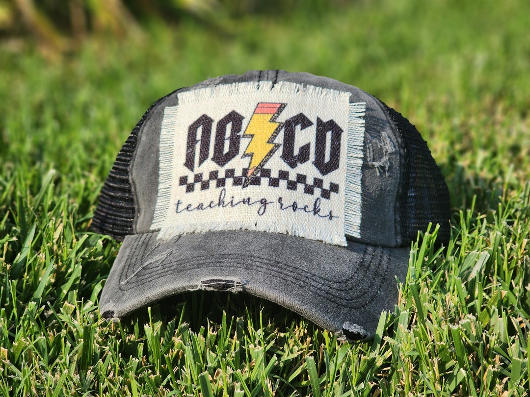 ABCD Teaching Rocks Criss Cross Ponytail Hat Teacher Hat Distressed ...