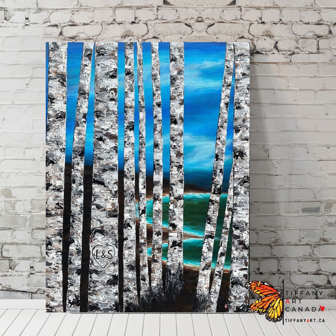 Birch Tree Painting, Textured Tree Art, Large Forest Art, Aspen Tree ...