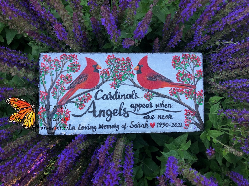 Hand Painted Cardinal Memorial Stone Personalized Remembrance | Etsy