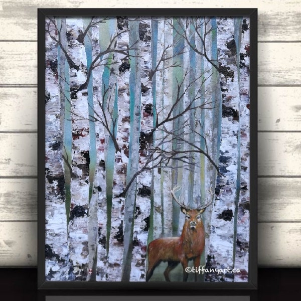 Deer and Birch Trees - Etsy