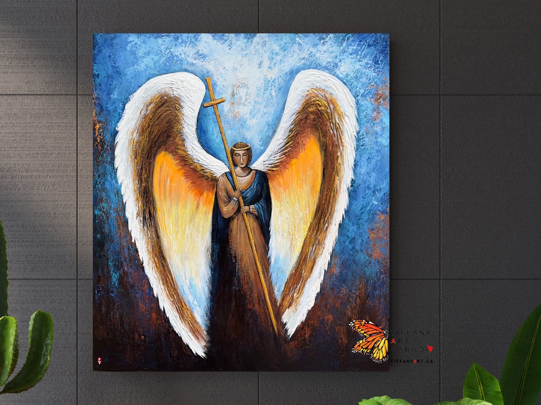 Large Original Male Angel Painting, Male Guardian Angel Gift, Spiritual ...