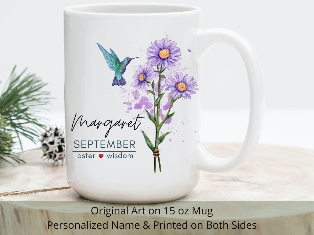 Personalized September Birth Flower Mug: Aster Floral Art - Etsy