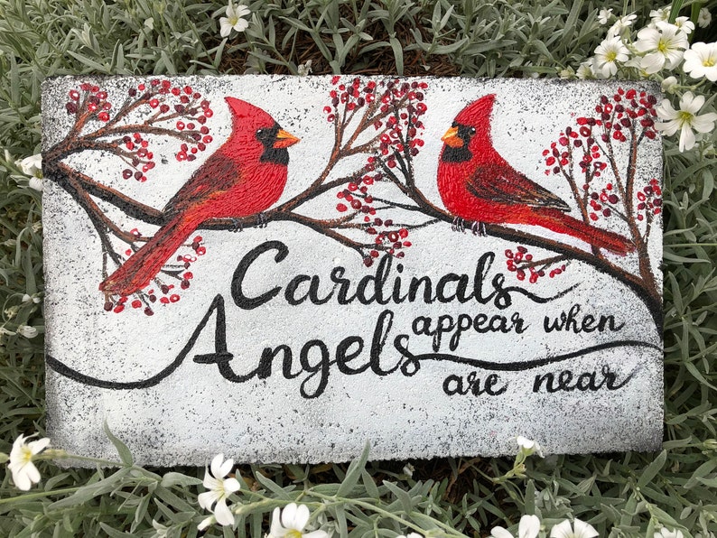 Hand Painted cardinal Memorial Stone Personalized Remembrance | Etsy