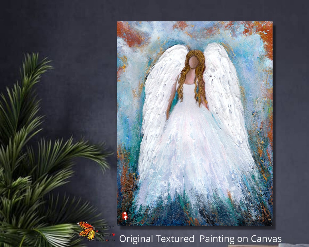 Original Heavy Textured Angel With Wings, Abstract Angel Painting ...