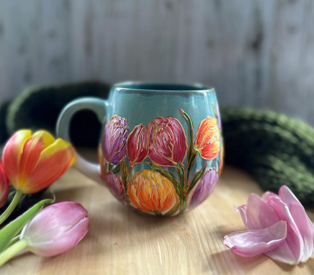 Hand Painted Tulip Mug: Personalized Floral Gift - Etsy