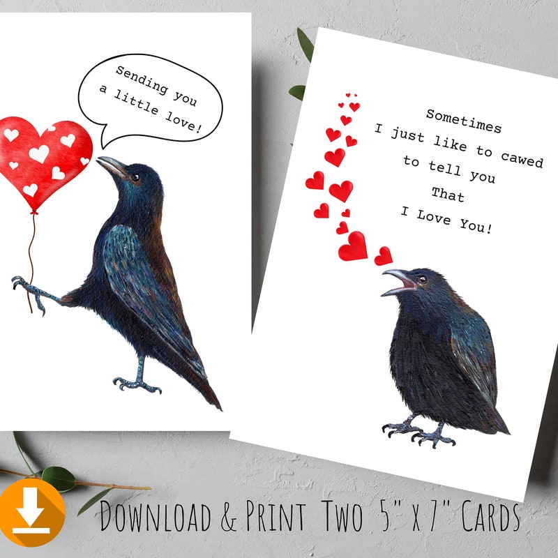 Valentines Day Raven Art Cards - Etsy