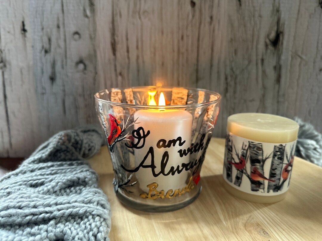 Hand Painted Red Cardinal Candle Holder, Personalized Memorial Gift, in ...