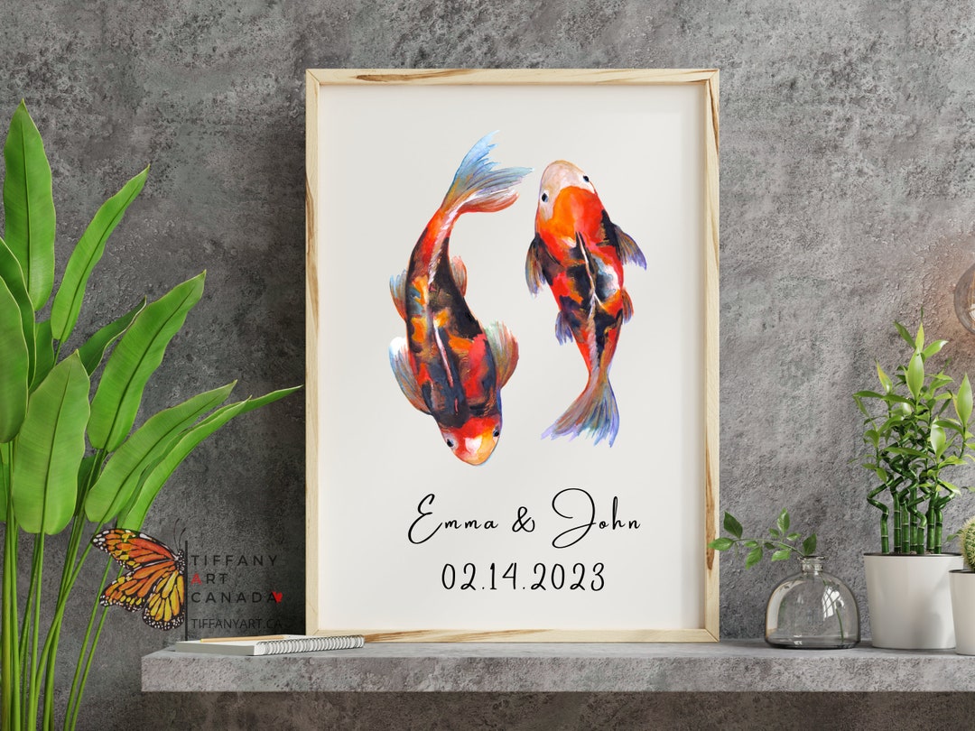Koi Fish Couple Print | Personalized Wedding Gift | Gift for Couple ...