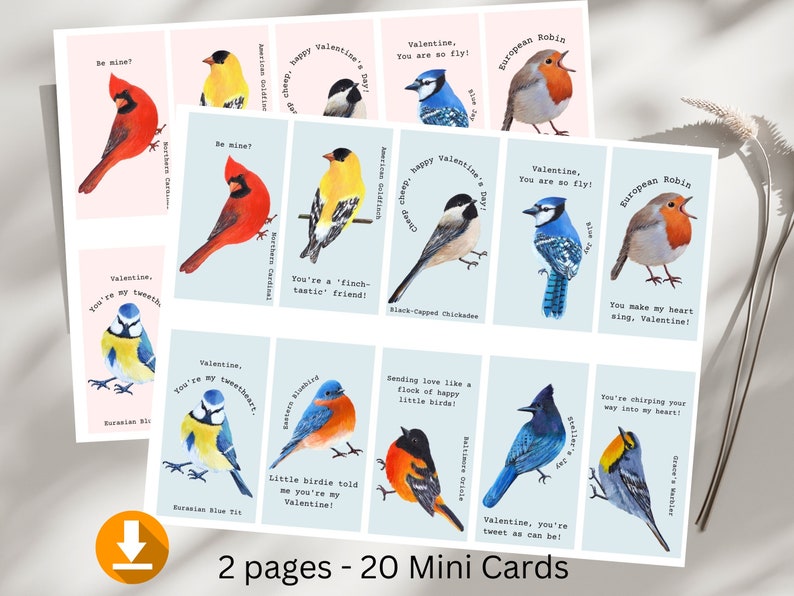 Mini Bird Valentine Cards: School Classroom Party Favors (digital ...