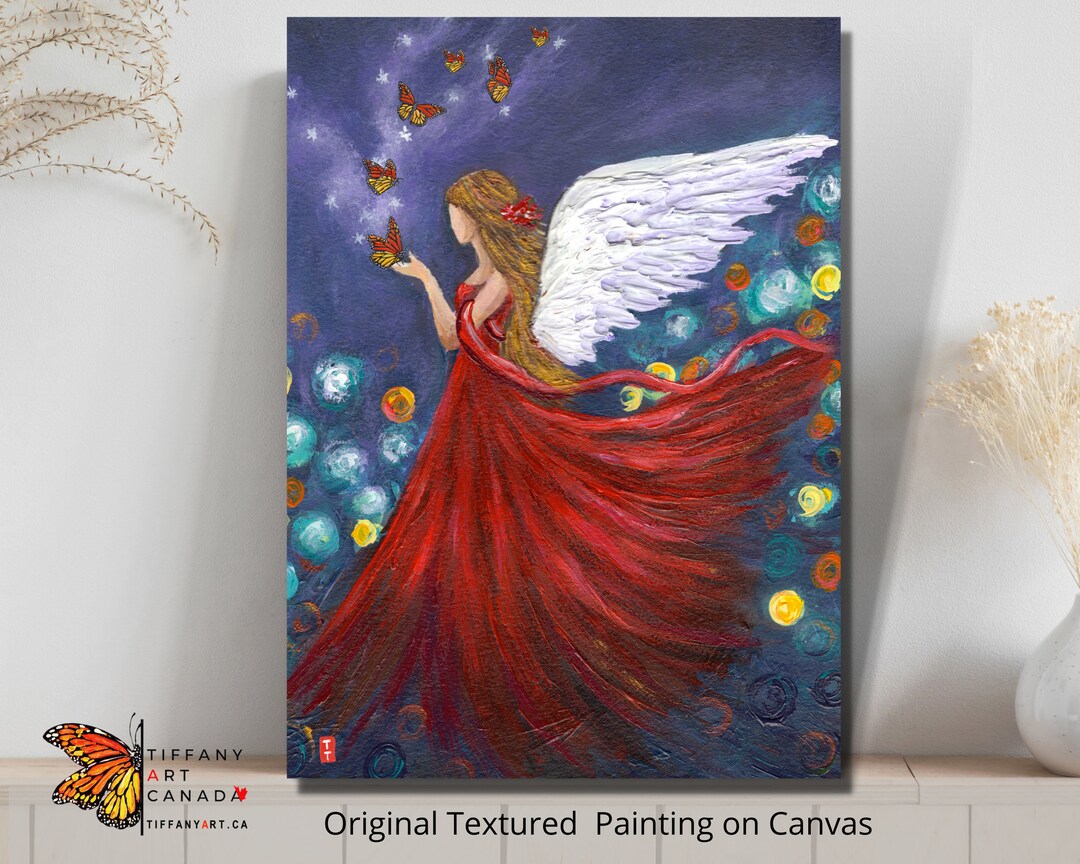Original Angel Painting on Canvas, Guardian Angel Art, Angel Wings ...