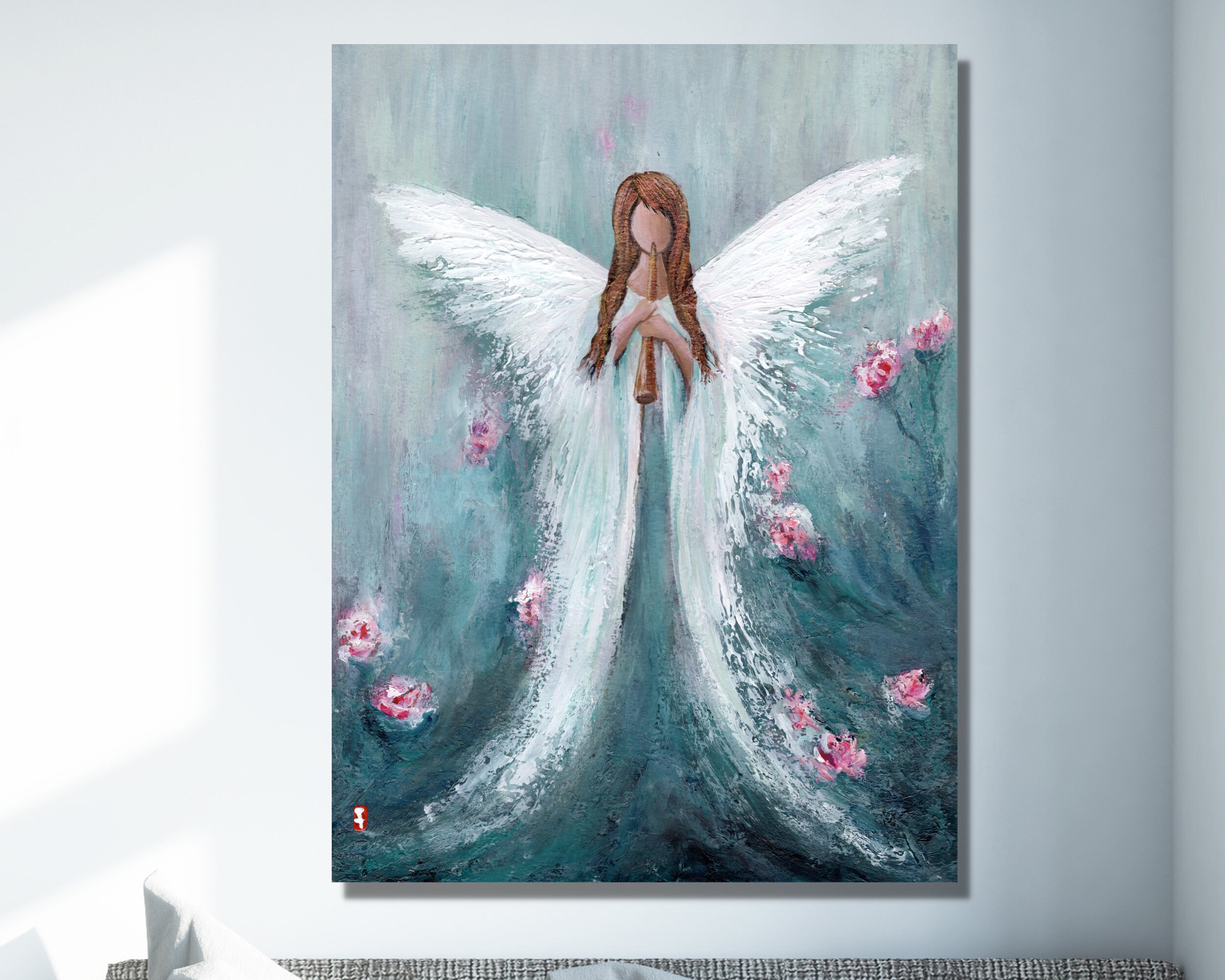 Original Angel Painting Angel Painting on Canvas Guardian | Etsy