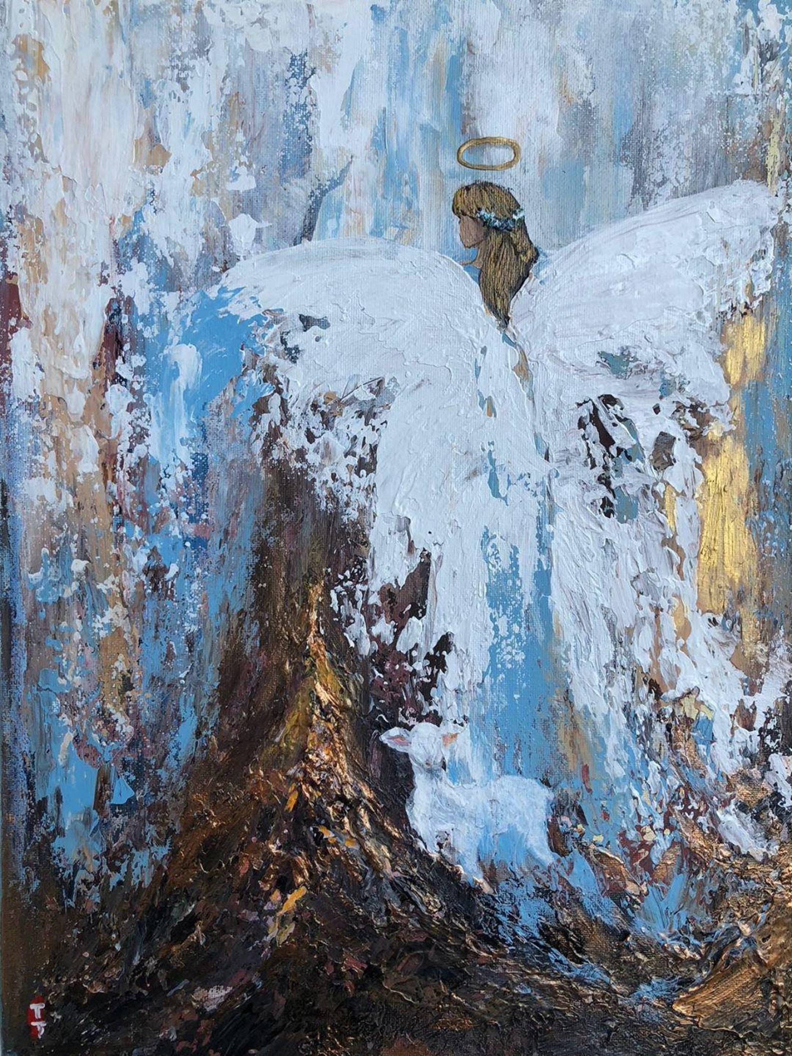 Original Angel Painting, Angel Painting on Canvas, Guardian Angel Art ...