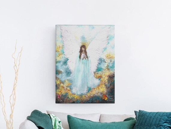 Original Angel painting on canvas Guardian Angel art Angel | Etsy