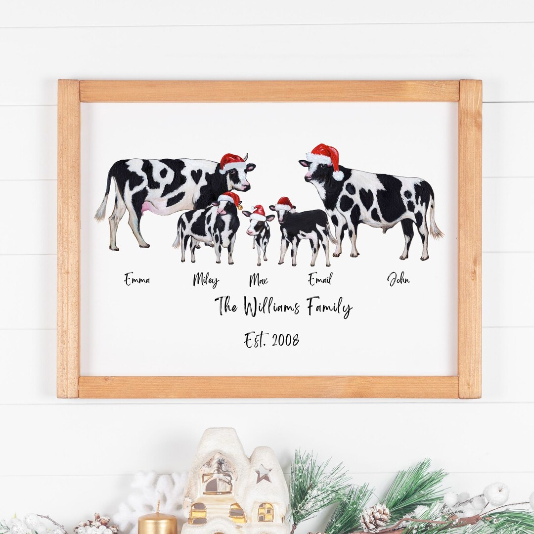 Christmas Cow Print Holstein Cow Art Christmas Cow Lover - Etsy