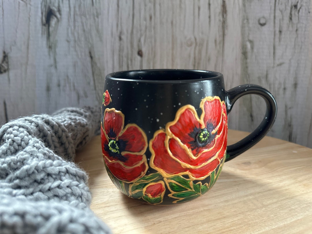 Hand Painted Poppy Mug, Poppy Ceramic Cup, Mothers Day Gift, Poppy Gift ...
