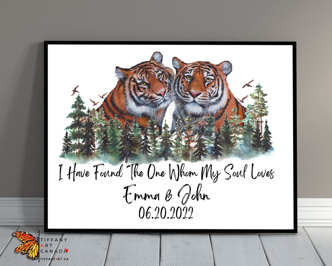 Tiger Couple Print, Gift for Couple, Tiger Wedding Gift, Personalized ...