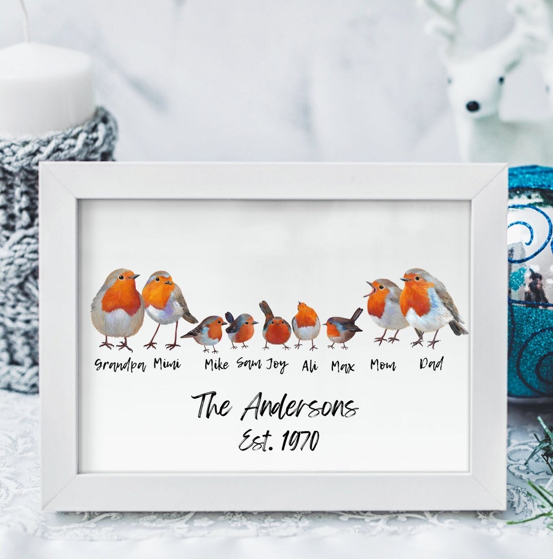Personalized Robin Family Print, Christmas Gift for Mum, Gift Idea for ...