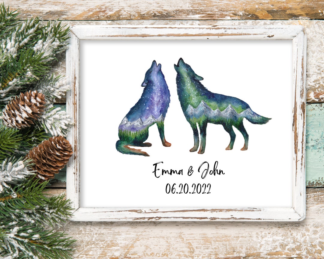 Wolf Couple Print, Wolf Wedding Gift, Wolf Art, Wolf Card, Wolf Gift ...
