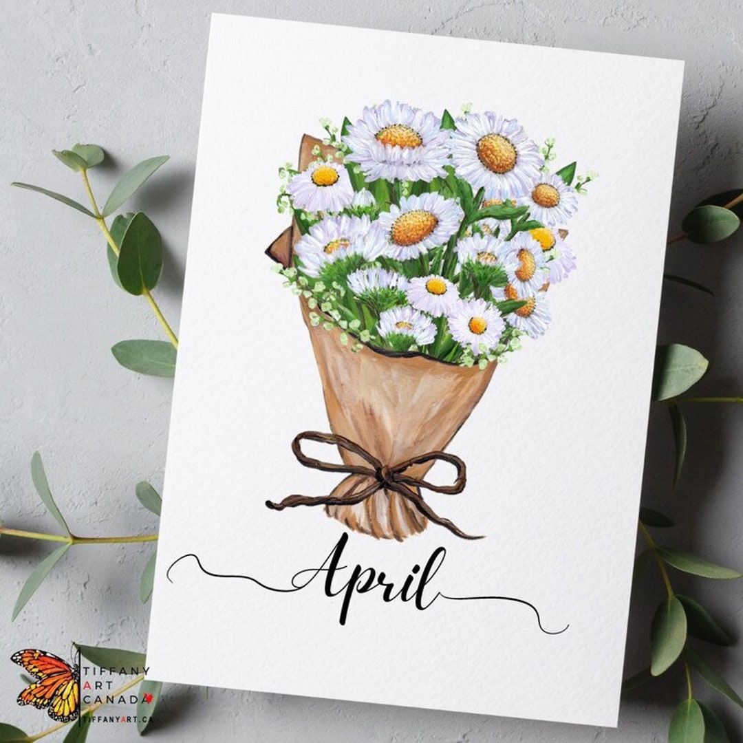 Daisy Flower Art Print April Birth Month Floral Poster Digital
