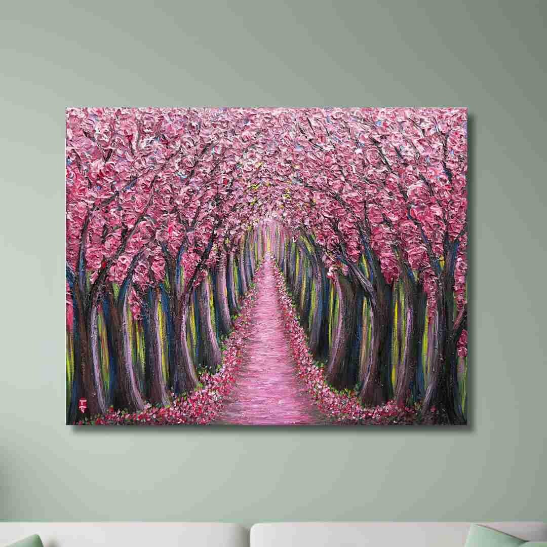 Cherry Blossom Tree Painting: Original Pink Spring Art on Canvas - Etsy