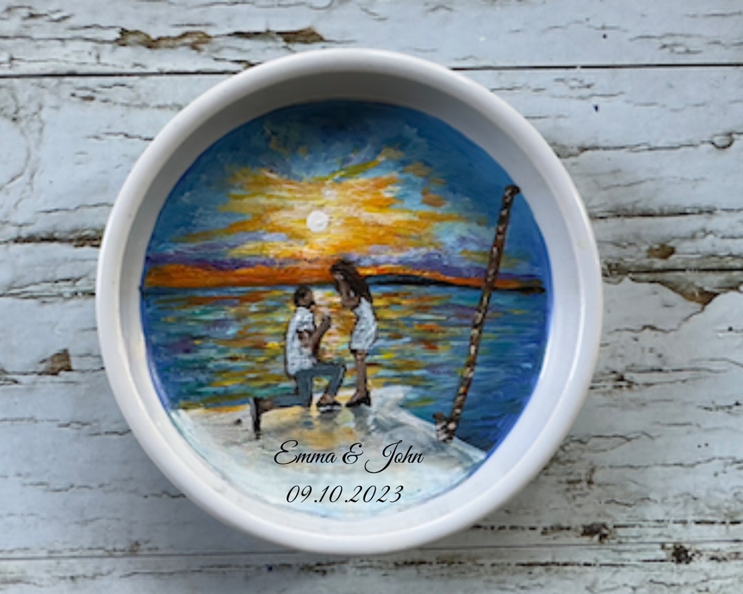 Hand Painted Ring Dish From Your Photo, Couple Proposal Portrait, Proposal Location ...