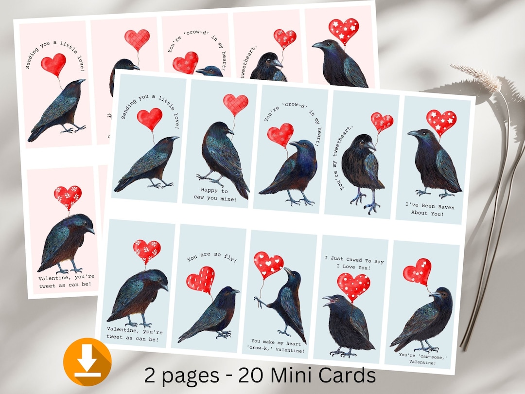 Mini Crow Valentine Cards: Raven Lover Gift (digital Download) - Etsy
