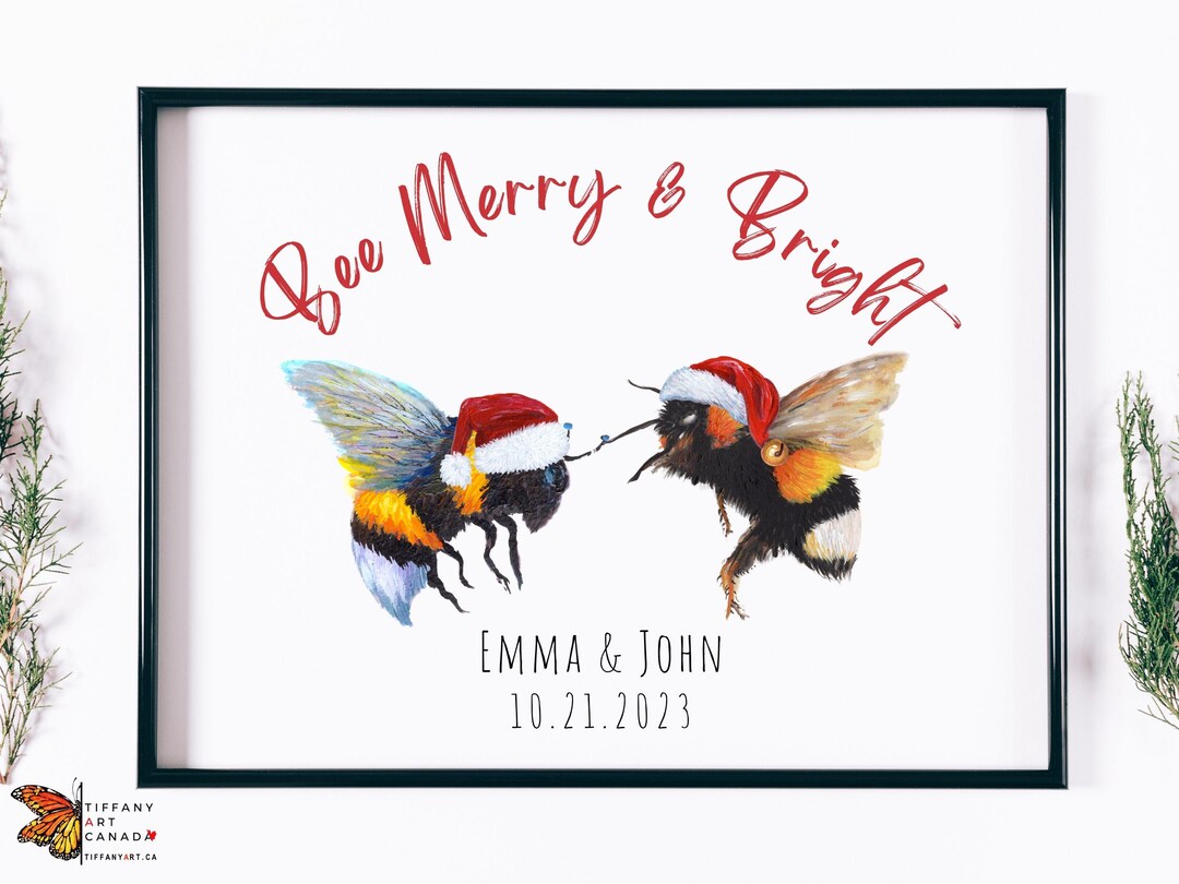 Christmas Bee Couple Print, Bumble Bee Couple, Personalized Couple Gift ...