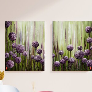Allium Oil Painting Set of 2, Impasto Painting, Flower Painting ...