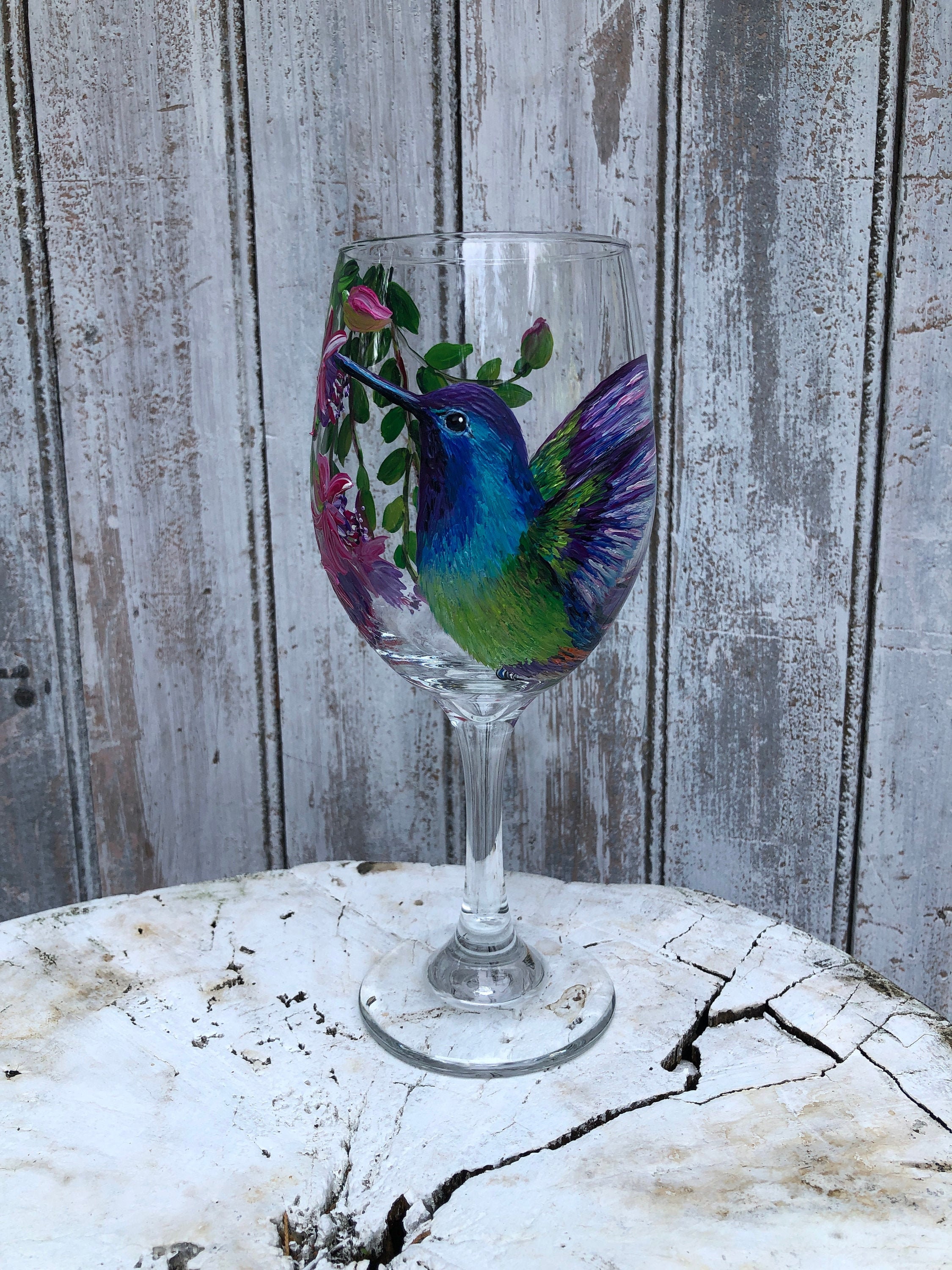 Hand Painted Hummingbird Wine Glass Hummingbird Gift - Etsy