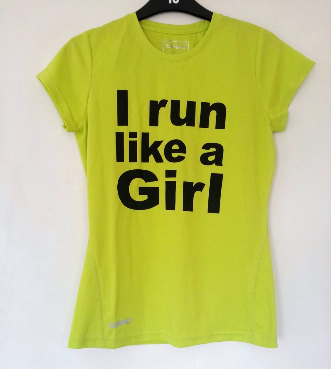 Lime Green or Black I Run Like A Girl Ladies T-shirt, Size 8 10 12 14 ...