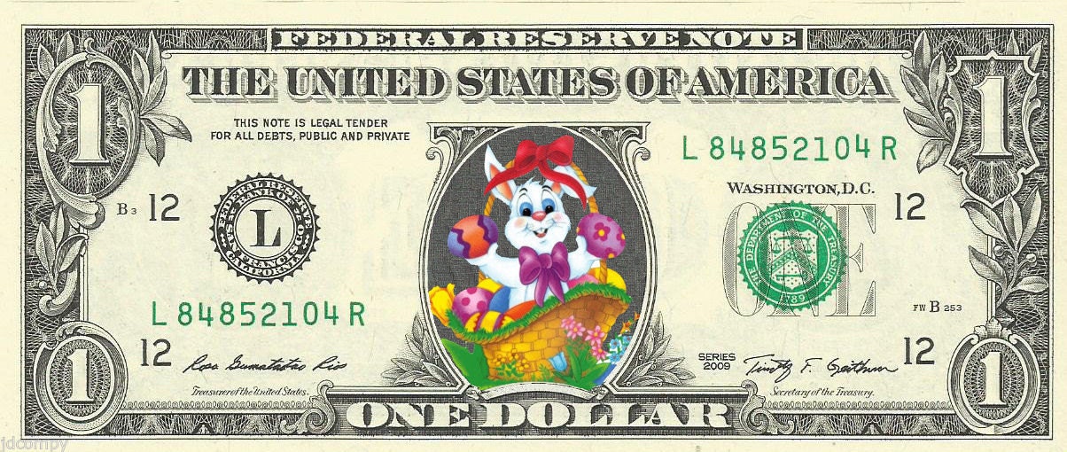 Easter Bunny 2 color Dollar Bill REAL Money cute Egg - Etsy